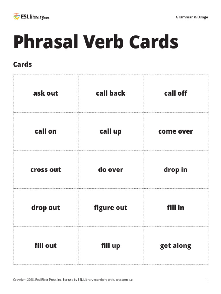 Phrasal Verb Cards for ESL Learners | PDF | Grammar | Linguistics
