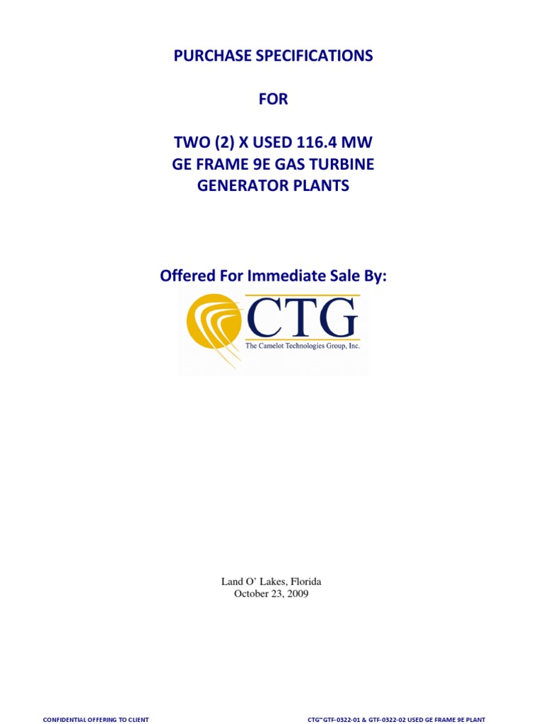 GE FRAME 9E GAS TURBINE GENERATOR Plant Spec Data | PDF | Gas Turbine ...