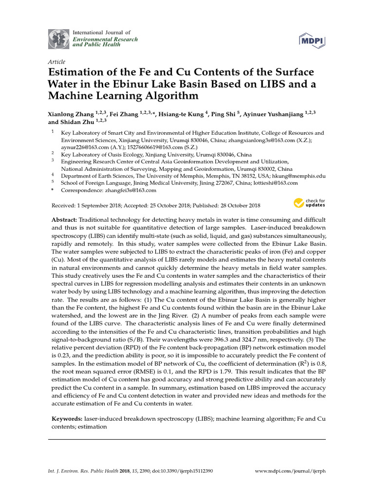 Estimation of the Fe and Cu Contents of the Surface Water in the Ebinur ...