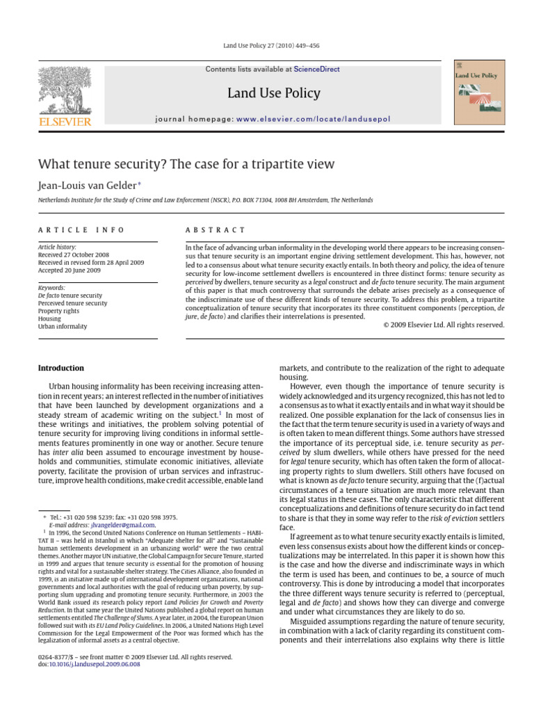 What Tenure Security? The Case For A Tripartite View | PDF | Property ...