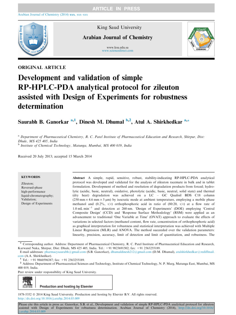 RP-HPLC-PDA Method for Zileuton Analysis | PDF | Detection Limit | High ...