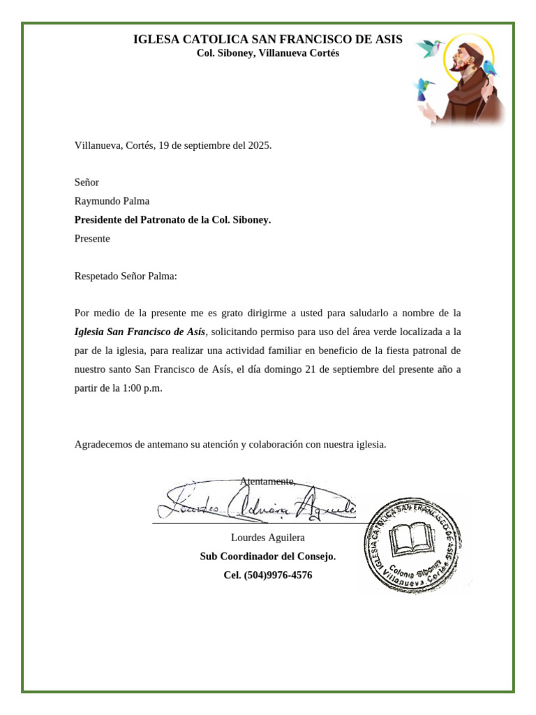 Carta de Solicitud de Donacion - San Francisco Area Verde. | PDF