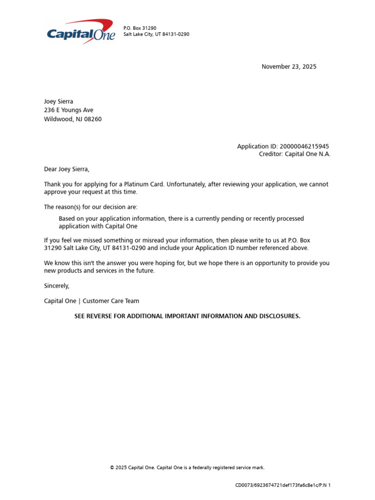 Adverse Action Letter | PDF