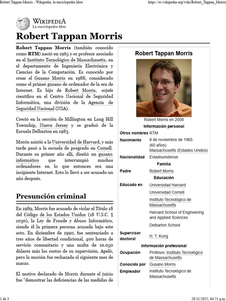 Robert Tappan Morris - Wikipedia, La Enciclopedia Libre | PDF ...