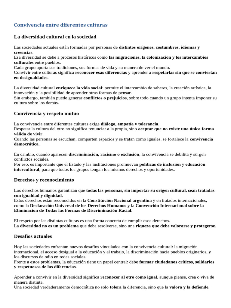Convivencia Entre Diferentes Culturas | PDF | Racismo | Discriminación ...