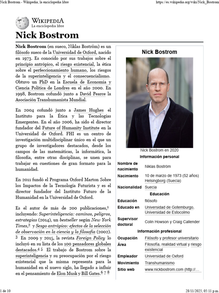 Nick Bostrom - Wikipedia, La Enciclopedia Libre | PDF