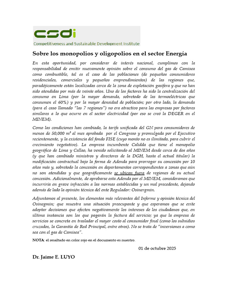 Sobre Los Monopolios y Oligopolios -Caso de Calidda-01!10!2025 | PDF ...