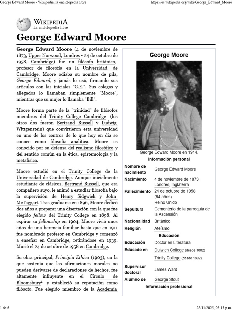 George Edward Moore - Wikipedia, La Enciclopedia Libre | PDF