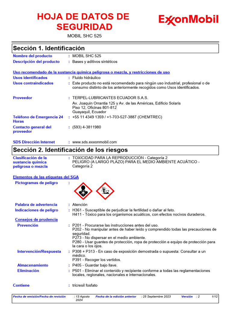 MOBIL SHC 525 | PDF | Agua | Ventilación (Arquitectura)