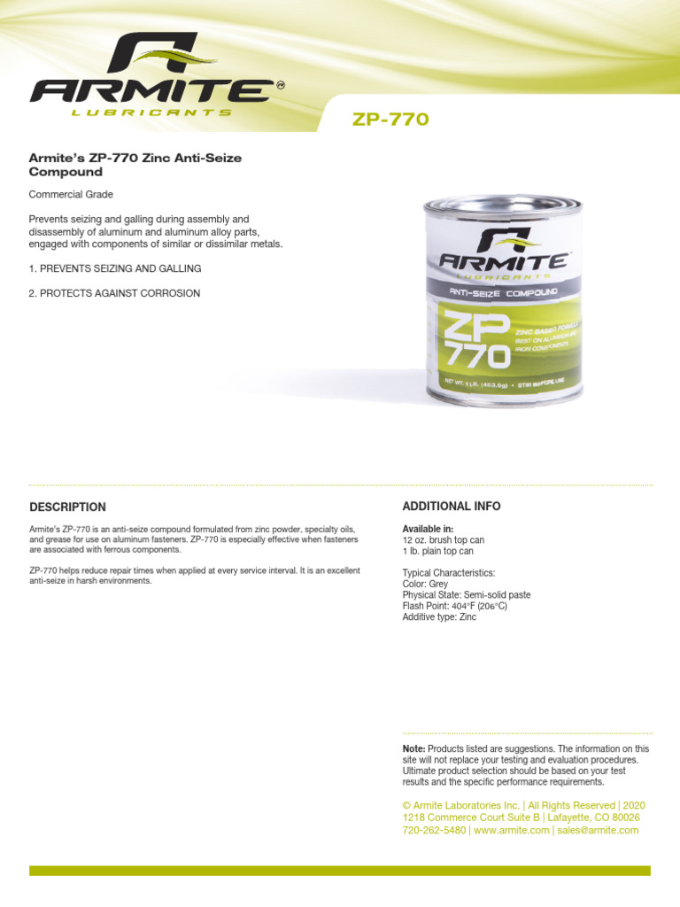 ZP-770 Zinc Anti-Seize Compound | PDF