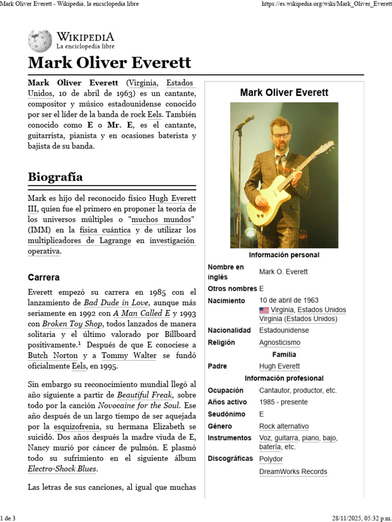 Mark Oliver Everett - Wikipedia, La Enciclopedia Libre | PDF