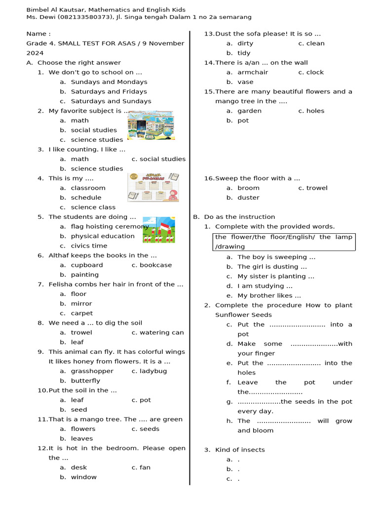 Grade 4 - Small Test For ASAS | PDF