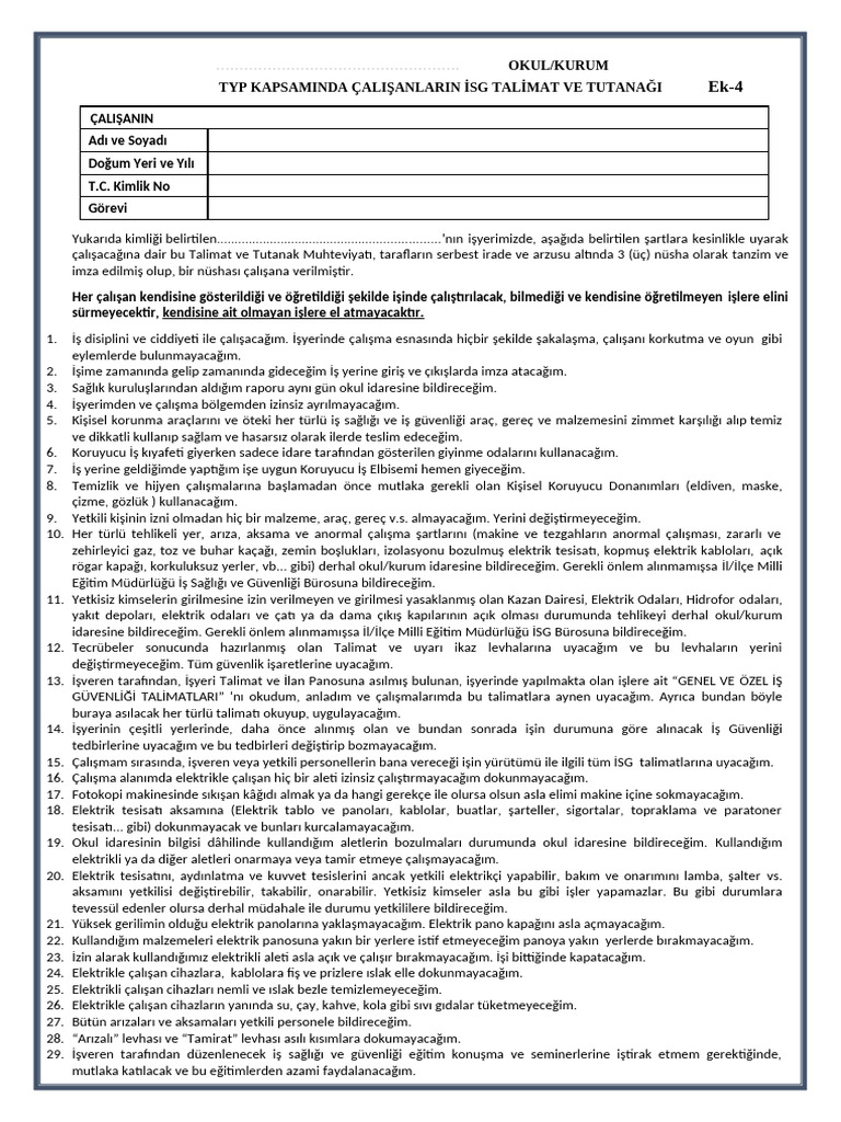 Ek-4 ISG Talimat Ve Tutanagi | PDF