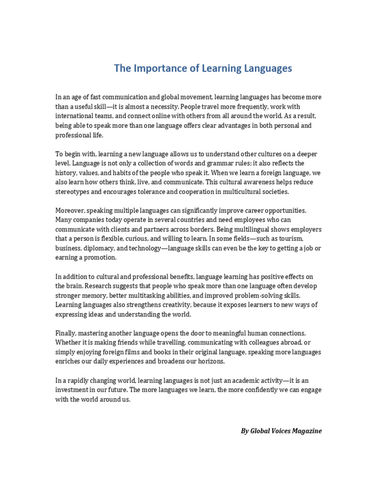 The Importance of Learning Languages | PDF | Multilingualism | Liberal ...