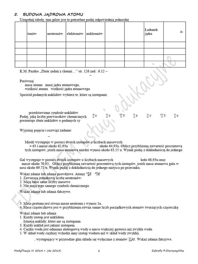 5 BUDOWA JĄDROWA ATOMU Uzupełniony | PDF