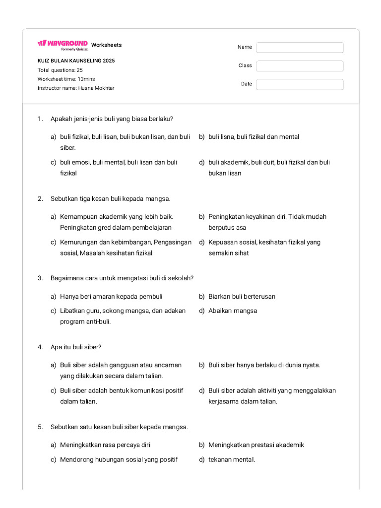 Kuis Buli: Jenis, Kesan, dan Penyelesaian | PDF