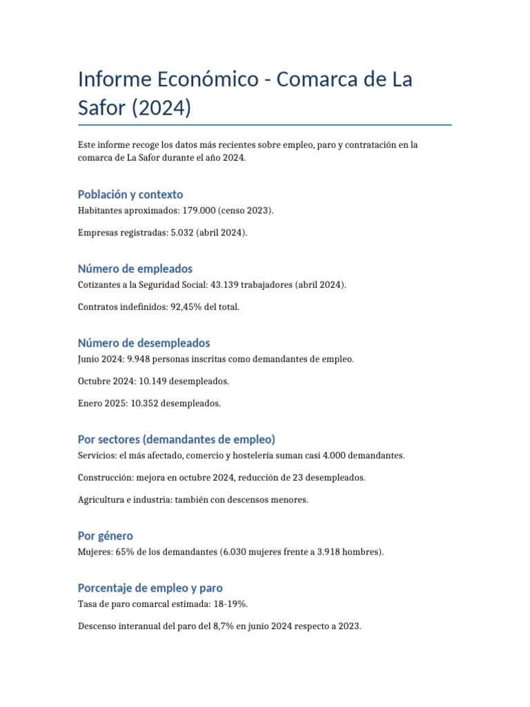 Informe Economico La Safor | PDF