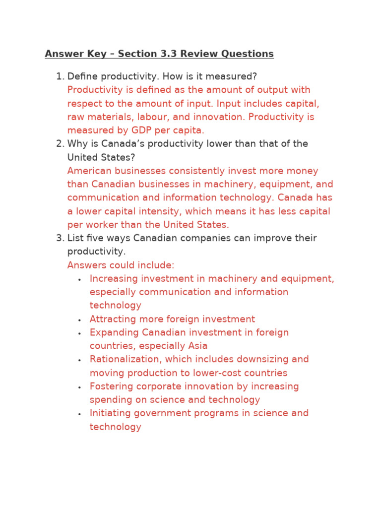 Section 3 - 3 Review Answer Key | PDF | Business | Economies