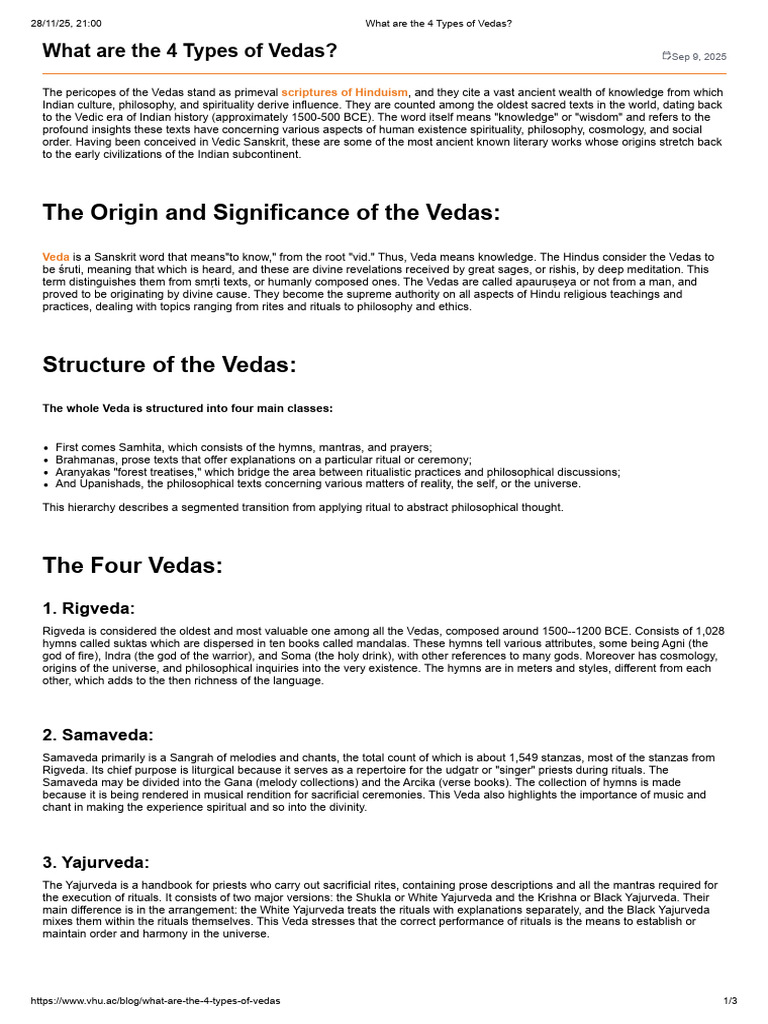 Understanding the Four Vedas of Hinduism | PDF | Vedas | Sanskrit Texts