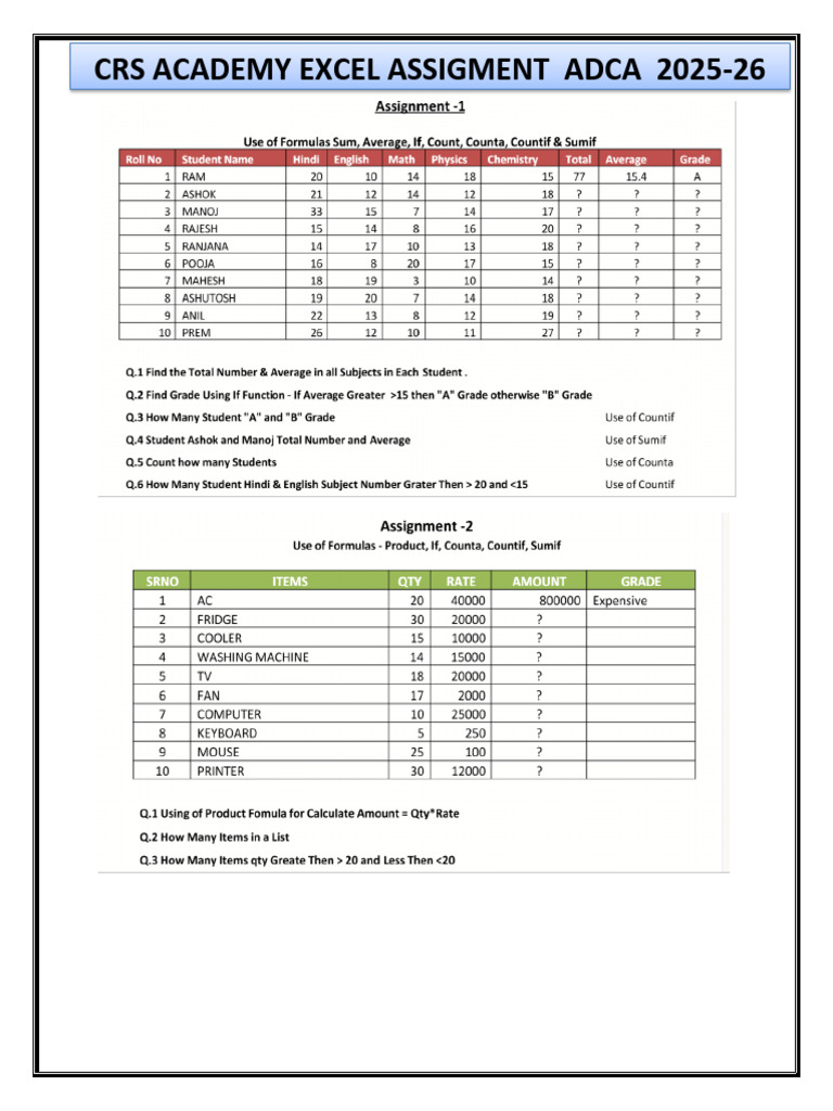 Crs Excel Assiment Adac | PDF