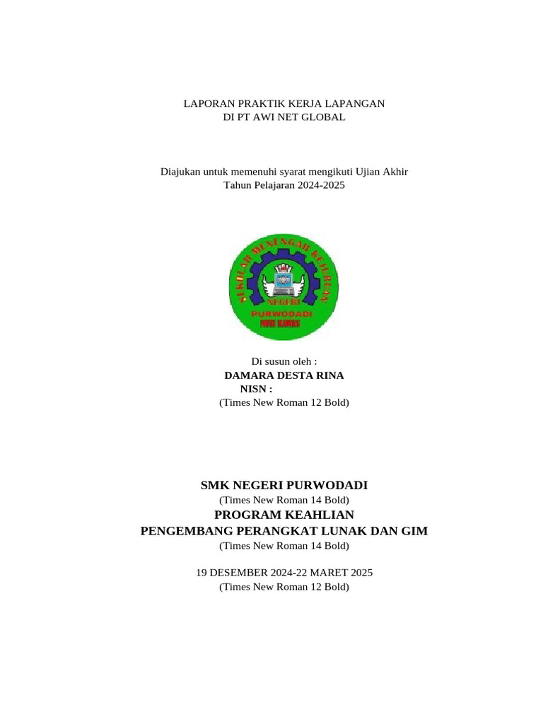 Contoh Laporan PKL RPL 2024 | PDF