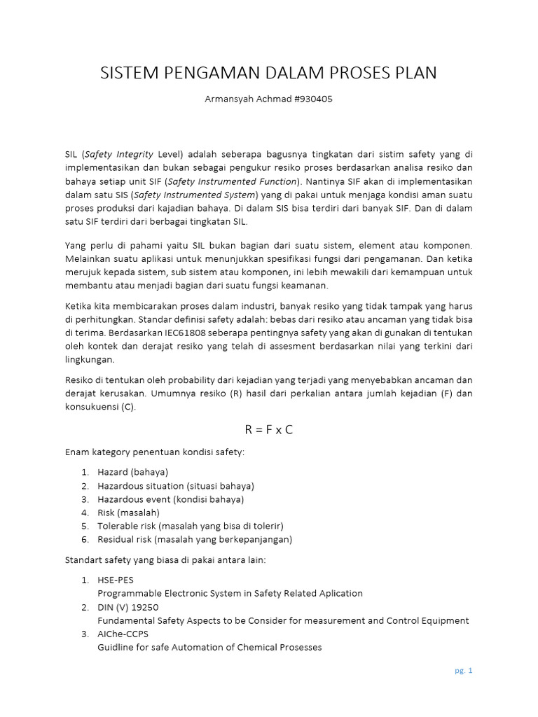 Sistem Pengaman dan SIL dalam Proses Industri | PDF