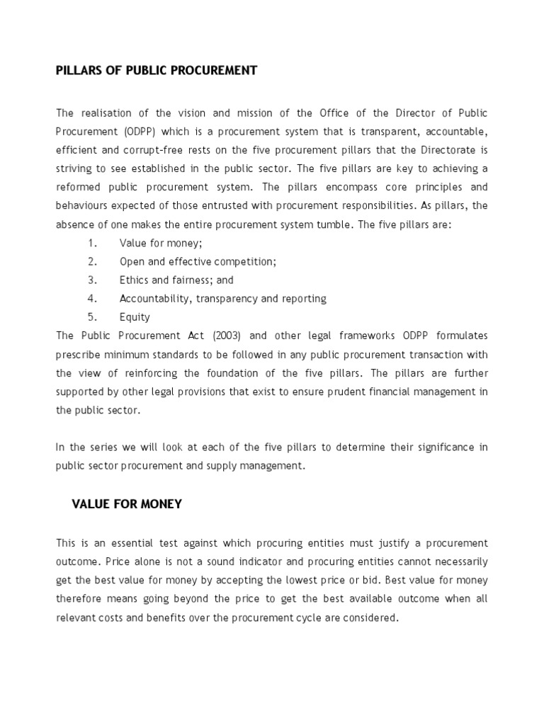 Pillars of Public Procurement | Procurement | Money