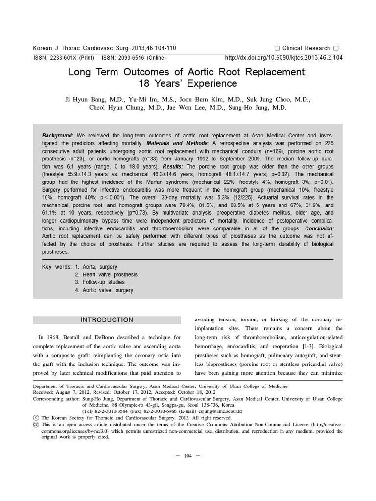 Long-Term Aortic Root Replacement Outcomes | PDF | Coronary Artery ...