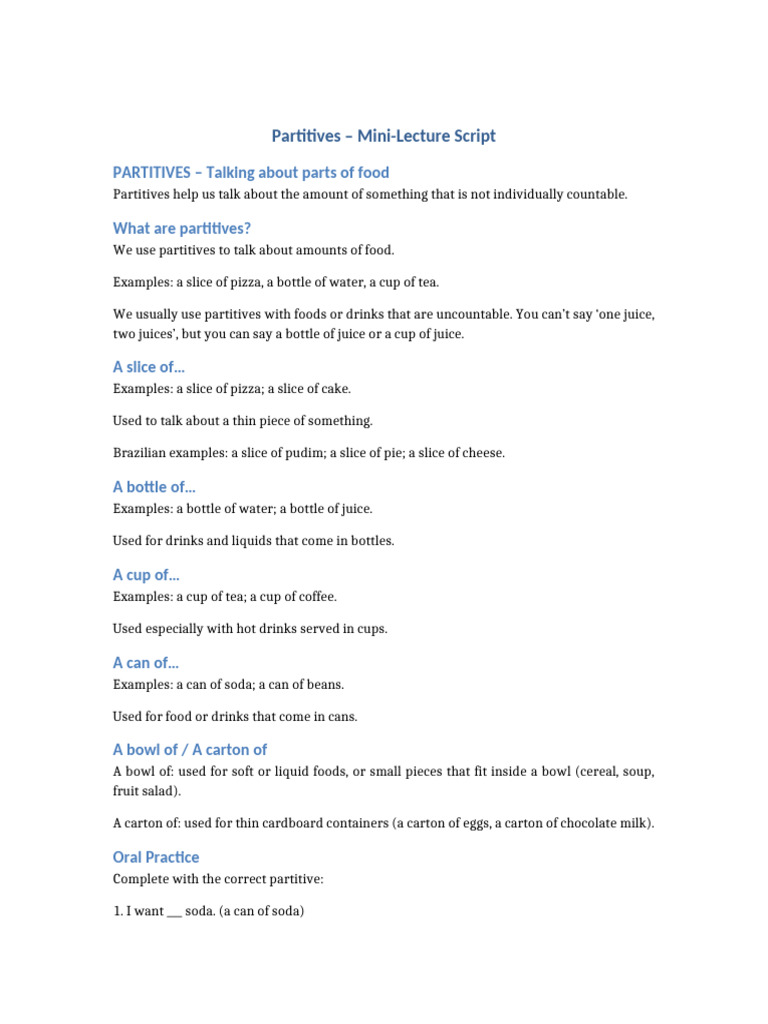 Understanding Food Partitives Explained | PDF