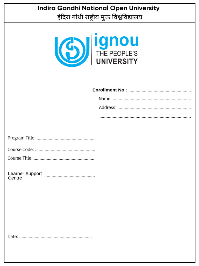 IGNOU Assignment Front Page PDF | PDF