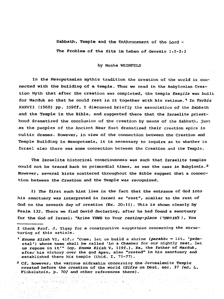 Moshe Weinfeld Sabbath Temple and The en | PDF | Genesis Creation ...