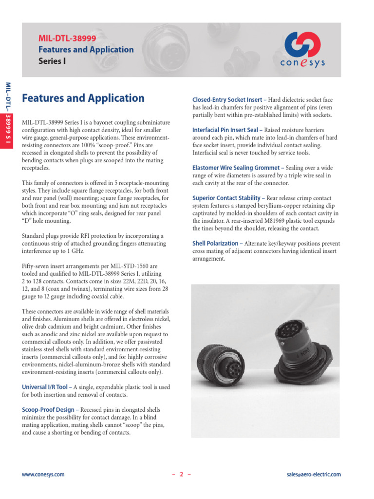 Conesys MIL DTL 38999 Series I | PDF | Electrical Connector | Electricity