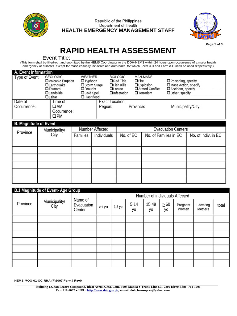 Rapid Health Assessment Form for Emergencies | PDF | Natural Disasters ...