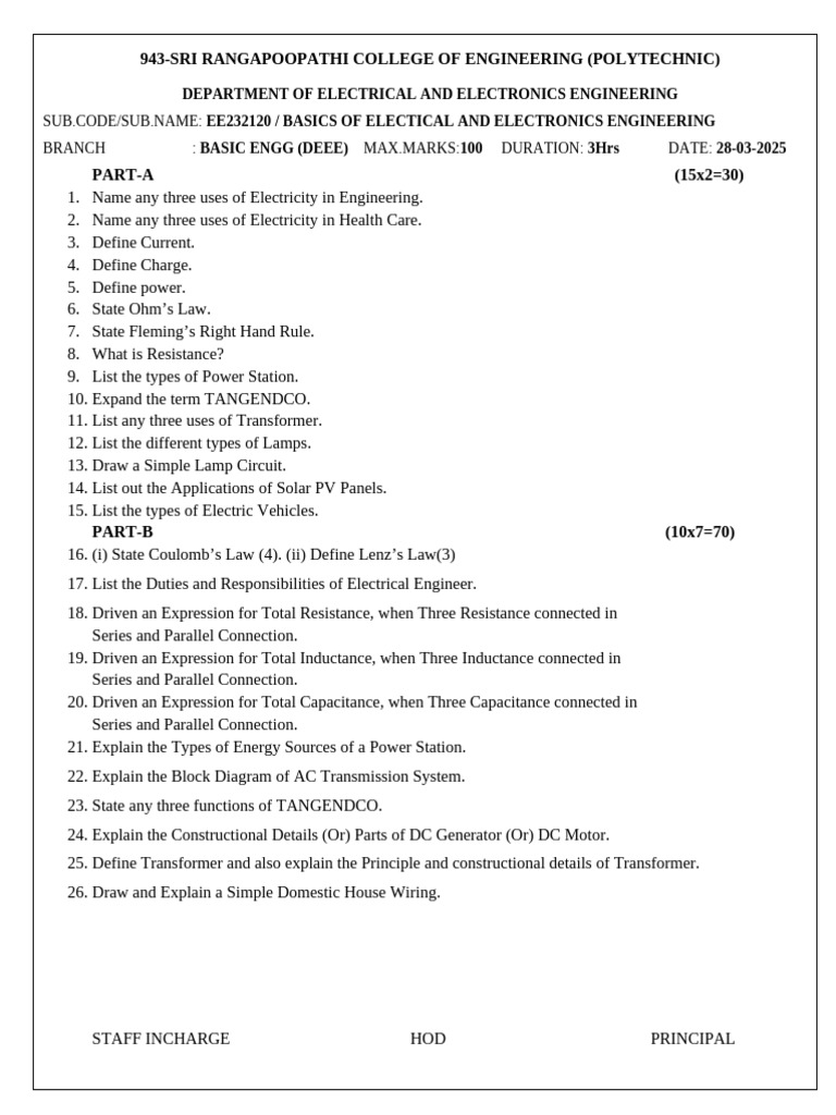 Beee Model Exam i | PDF