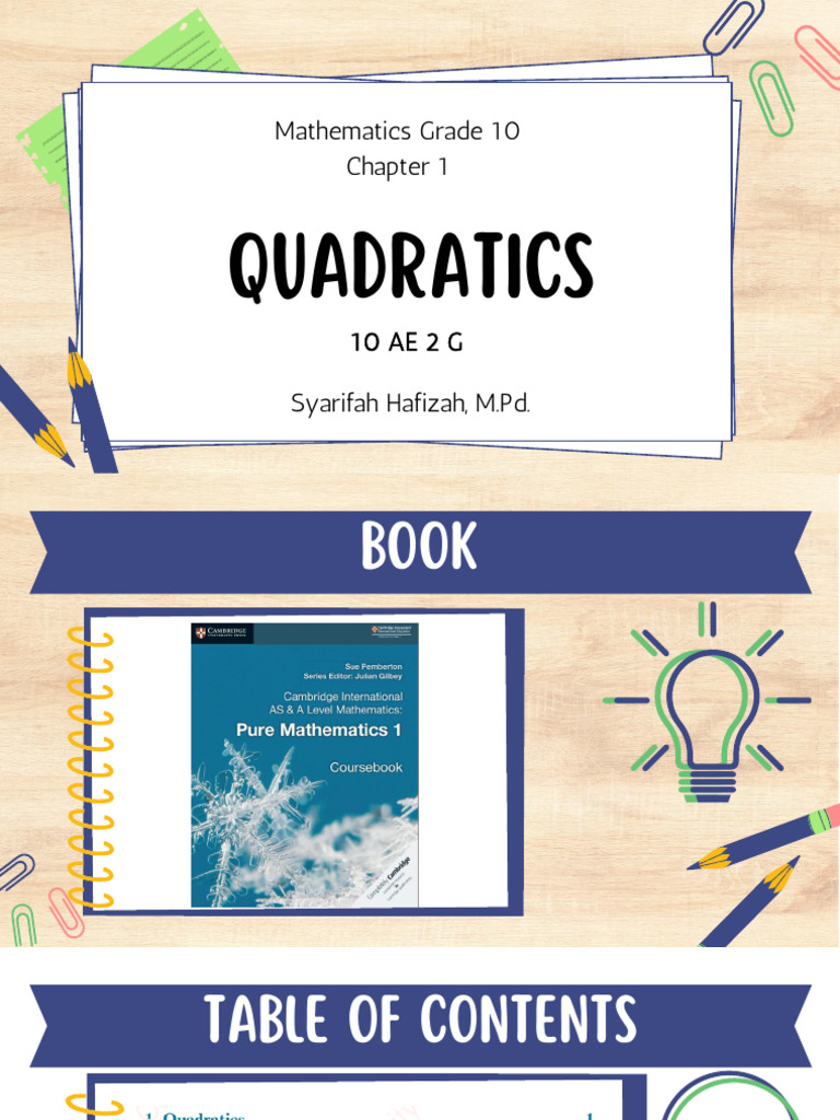 Grade 10-AE 2 G-Chapter 1 - Quadratics | PDF