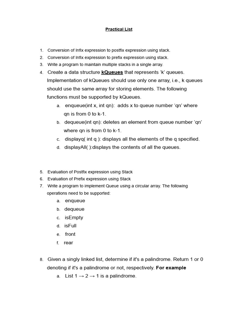 Data Structures Lab ESE Practical List 2025 | PDF | Queue (Abstract Data Type) | Algorithms And ...
