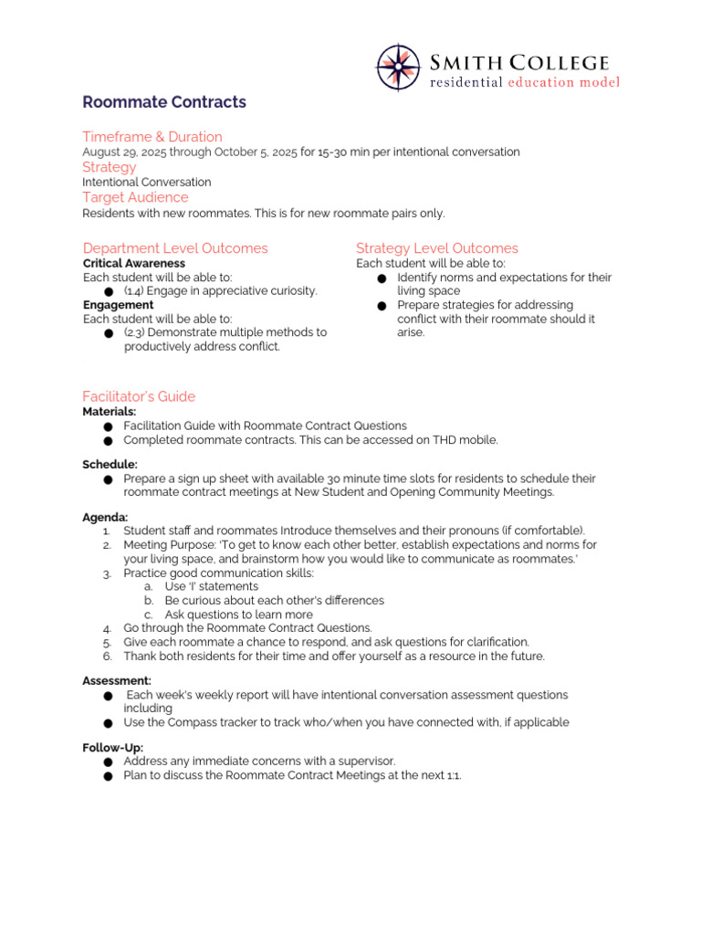 Roommate Contract Guide for New Residents | PDF | Social Psychology ...