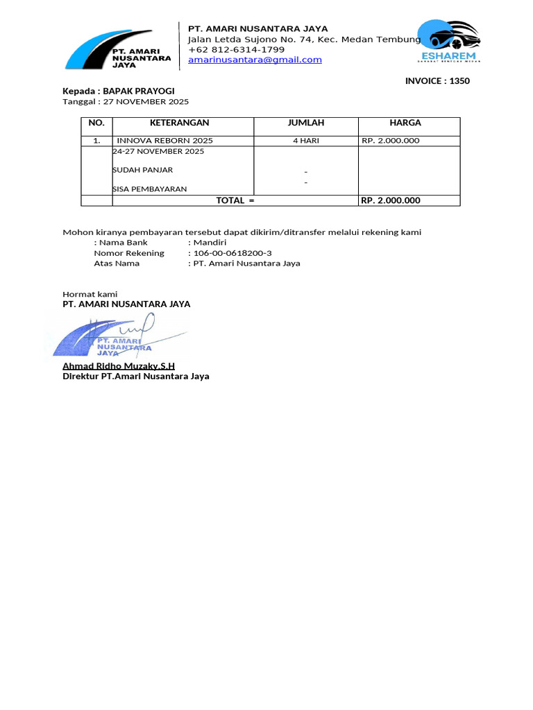INVOICE Prayogi | PDF