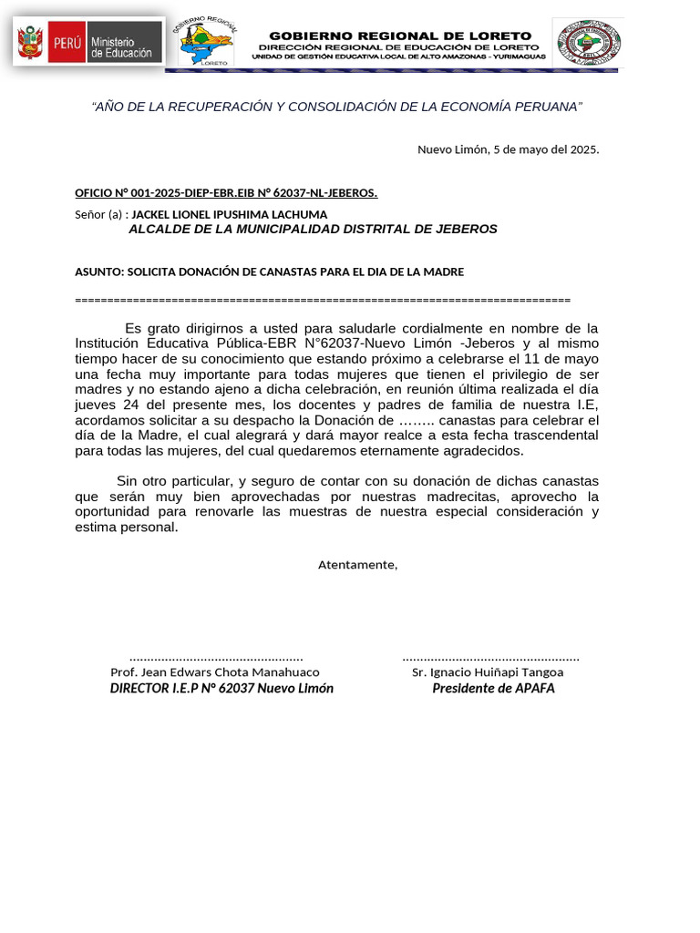 OFICIO Solicita Canasta de Mama | PDF