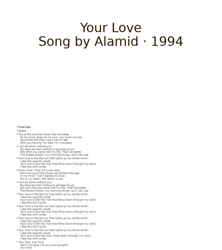 Alamid's "Your Love" Song Overview | PDF