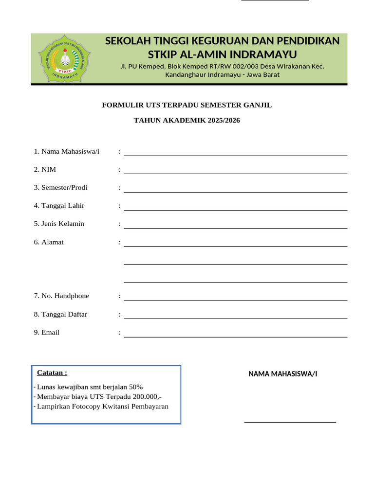 Formulir UTS STKIP Al-Amin 2025/2026 | PDF