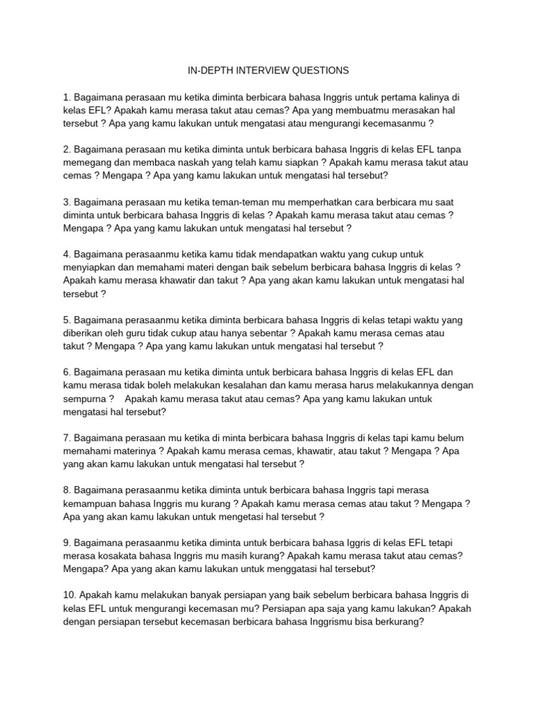 In-Depth Interview Questions Fitra | PDF