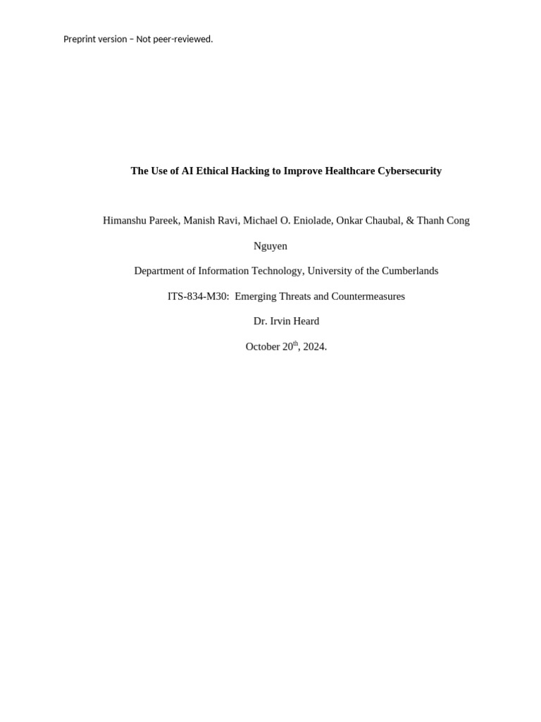 AI Ethical Hacking in Healthcare Cybersecurity | PDF | Computer ...