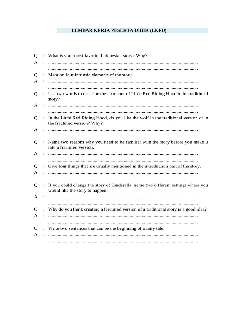 LKPD: Exploring Traditional Stories | PDF | Traditional Stories | Fairy ...