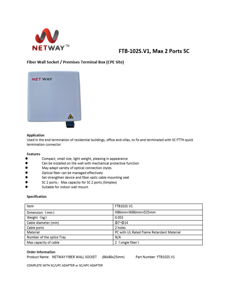 Fiber Wall Socket for SC Connectors | PDF