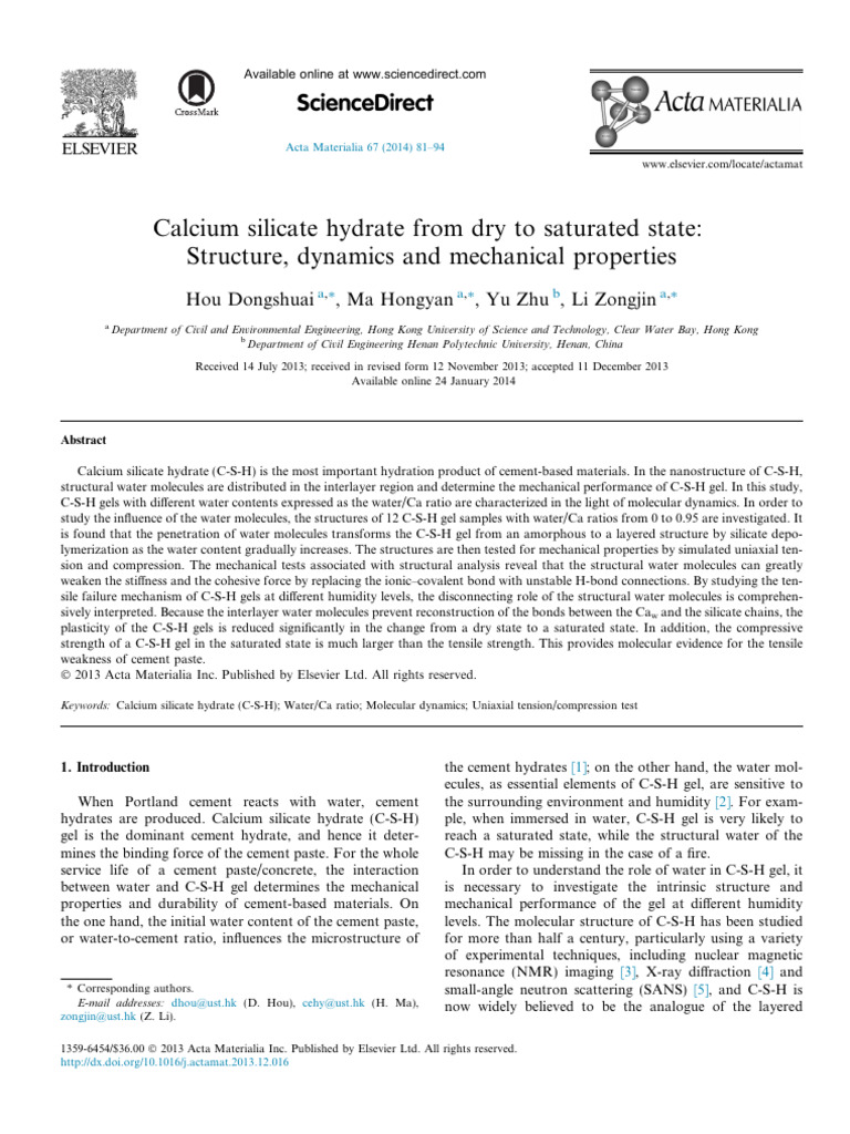 2014.Calcium Silicate Hydrate From Dry to Saturated State | PDF ...