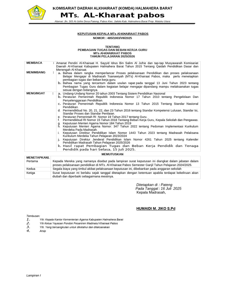 SK Tugas Mengajar 2025-2026 Ganjil | PDF