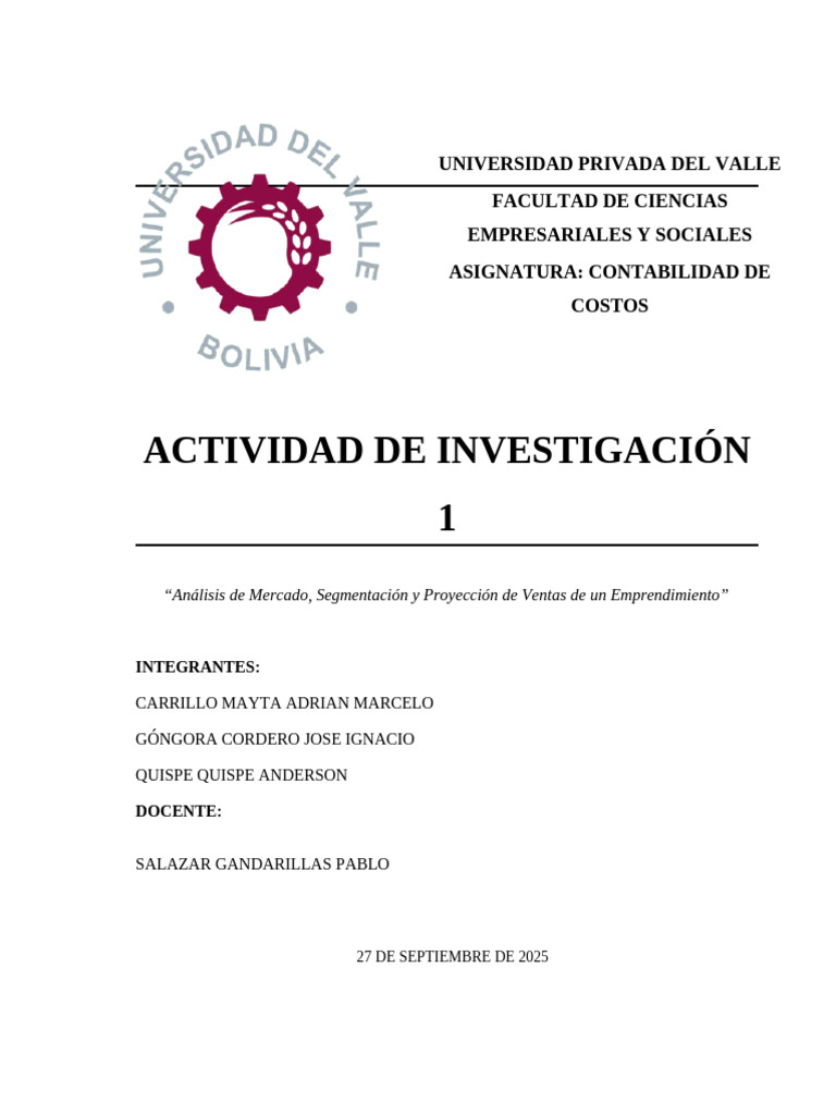Actividad de Investigación 1. - Trab. Grupal[1][1] | PDF | Panes | Segmentación de mercado