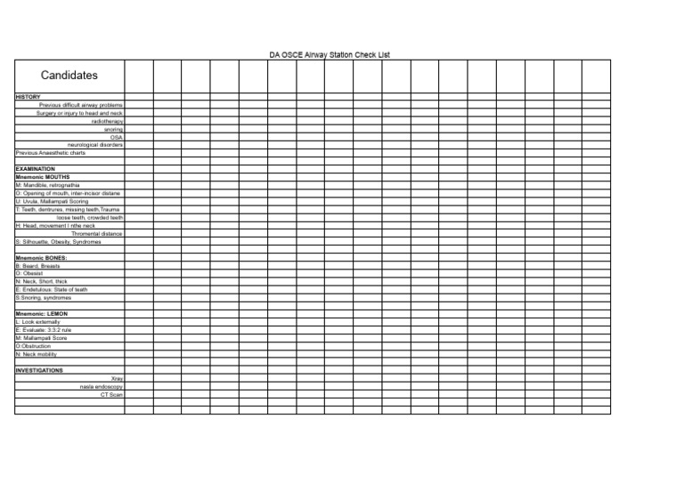 DA Osce Airway Mark Sheet".PDF" Copy 2 | PDF