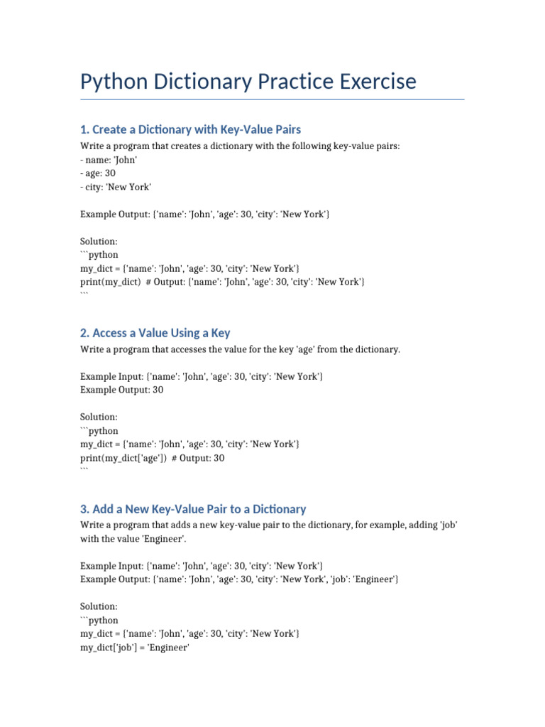 4. Python Dictionary Practice Exercises | PDF | Chess | Chess Theory